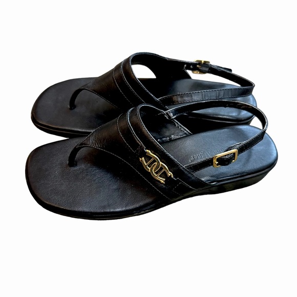 Etienne Aigner | Shoes | Etienne Aigner Black Leather Catina Sandals Sz ...